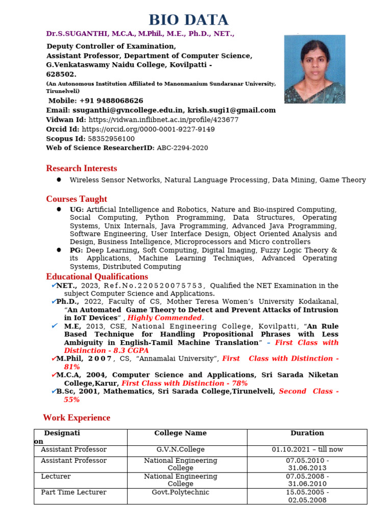 Dr.S.suganthi Pofile Updateed | PDF | Artificial Intelligence ...