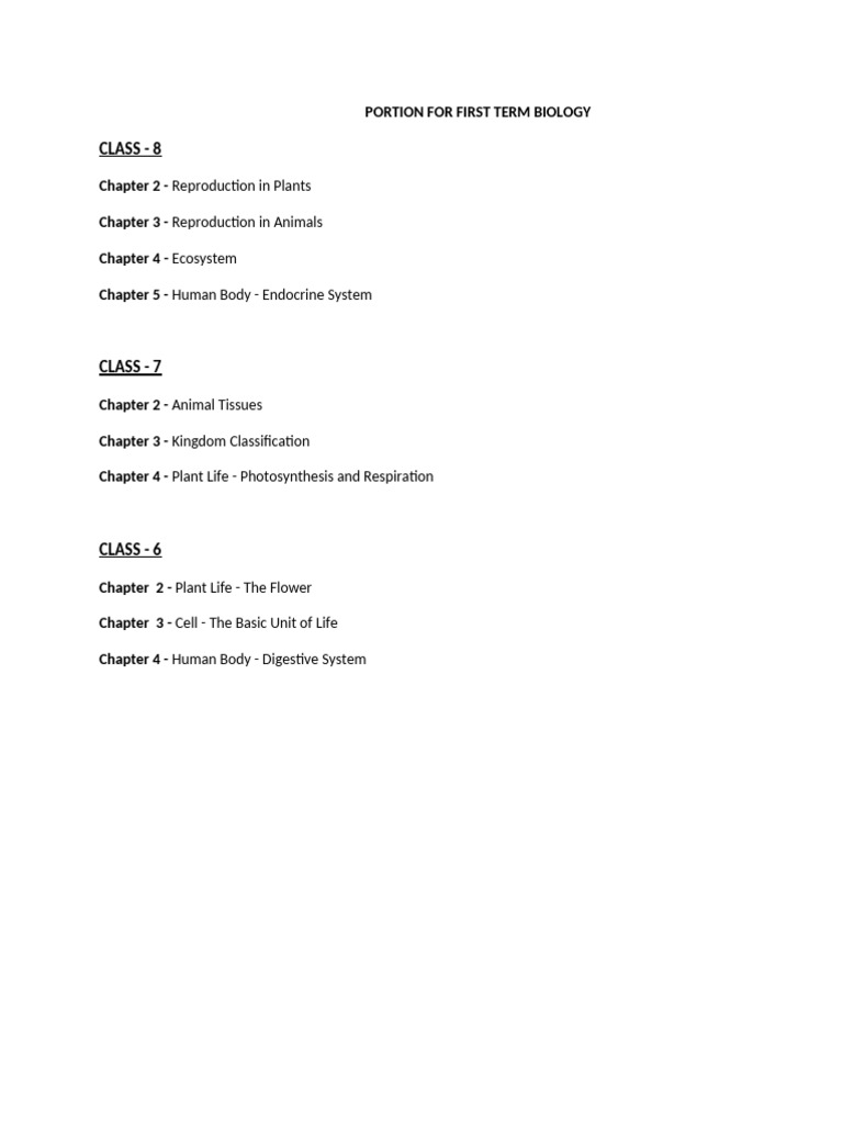 Portion For First Term Bio STD - 6,7 & 8 | PDF