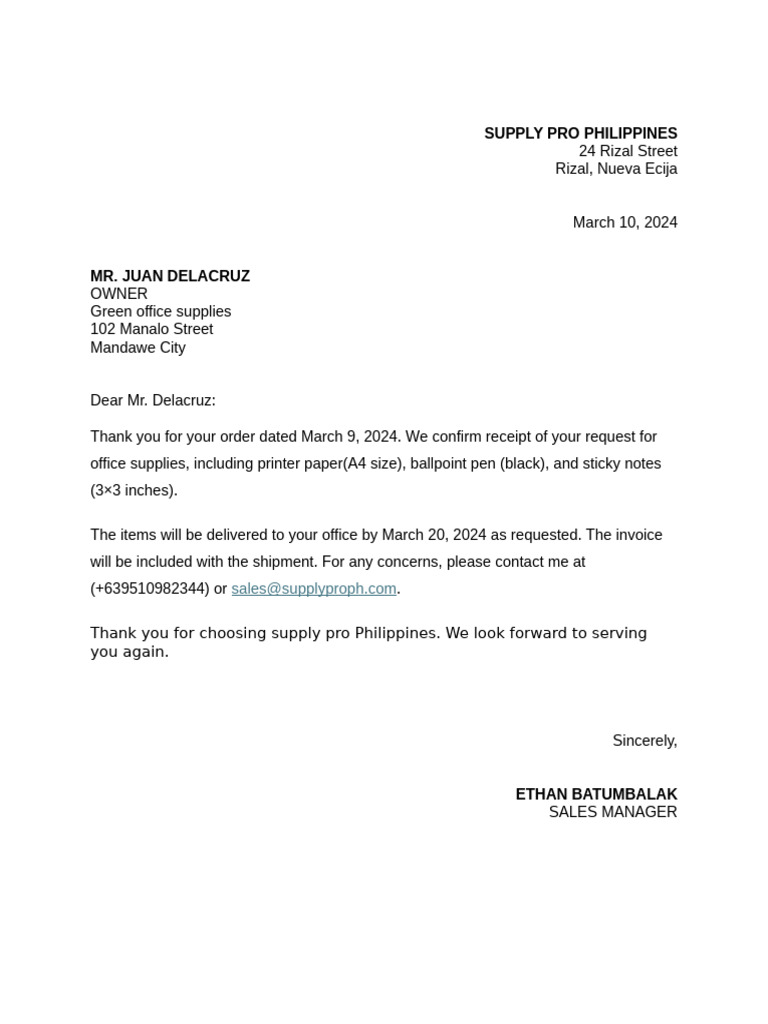 Acknowledgement Order Letter | PDF