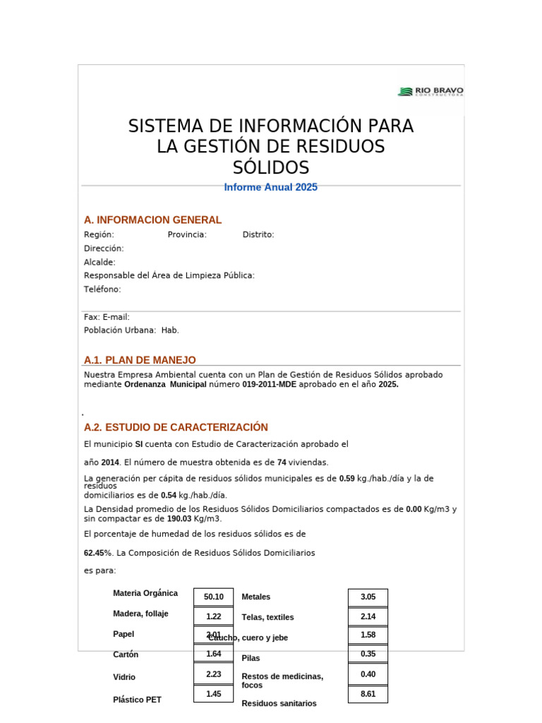 Informe Anual 2025: Gestión de Residuos Sólidos | PDF | Residuos ...
