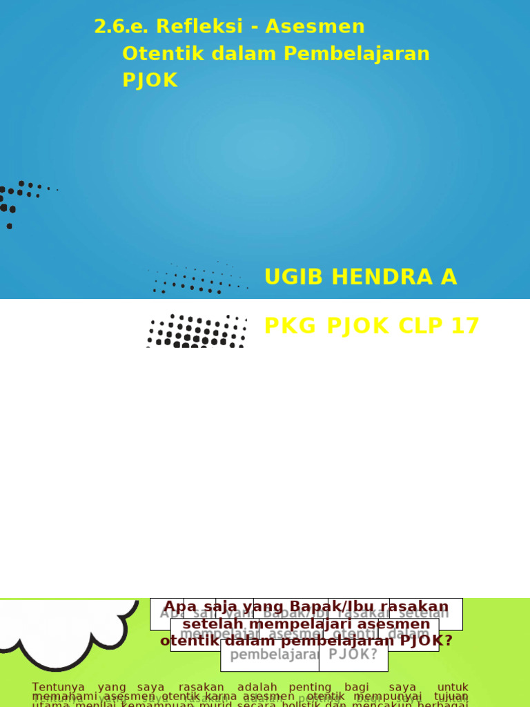 (ZERLI) 2.6.e. Refleksi - Asesmen Otentik Dalam Pembelajaran PJOK | PDF