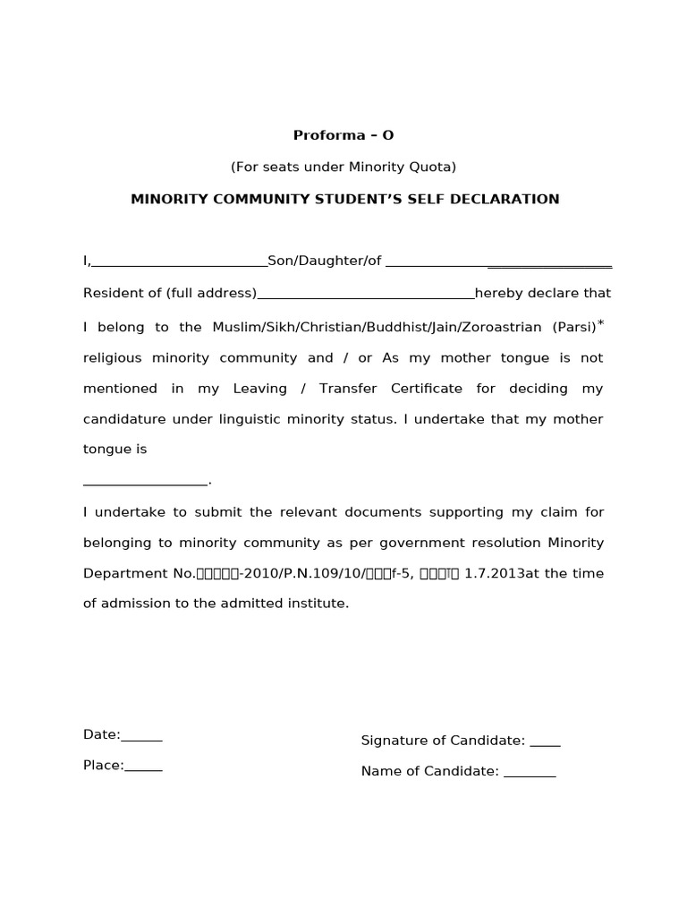Minority Community Self Declaration Form | PDF