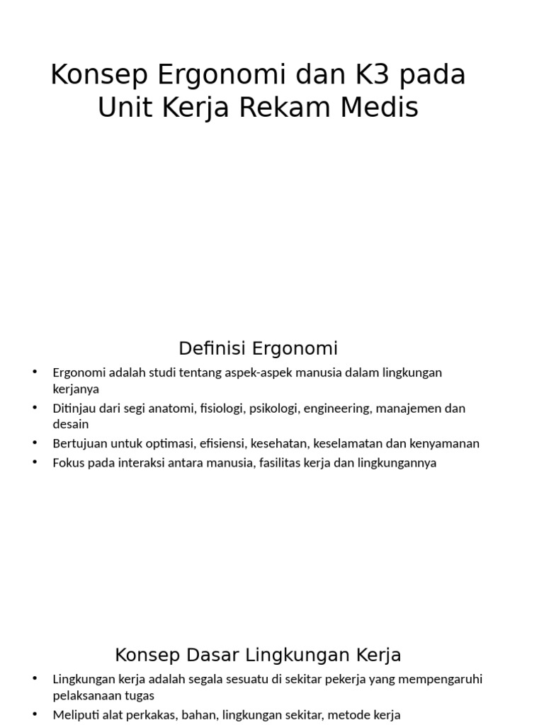 Konsep Ergonomi Dan K3 Pada Unit Kerja Rekam Medis | PDF