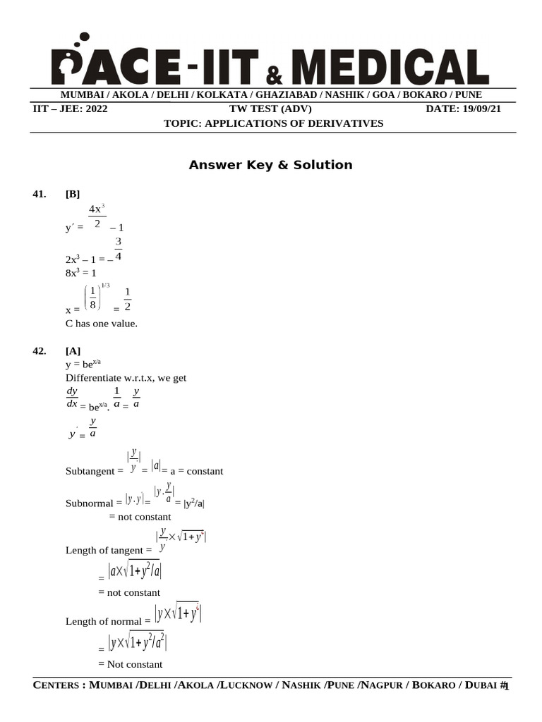 Application of Derivatives (ADV) Solution | PDF | Algebraic Geometry ...
