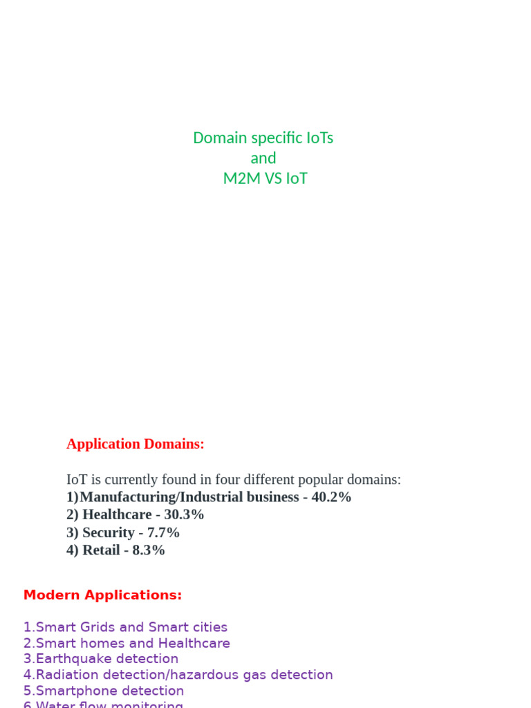 Domain Specific IoTs and M2M Vs IoT | PDF