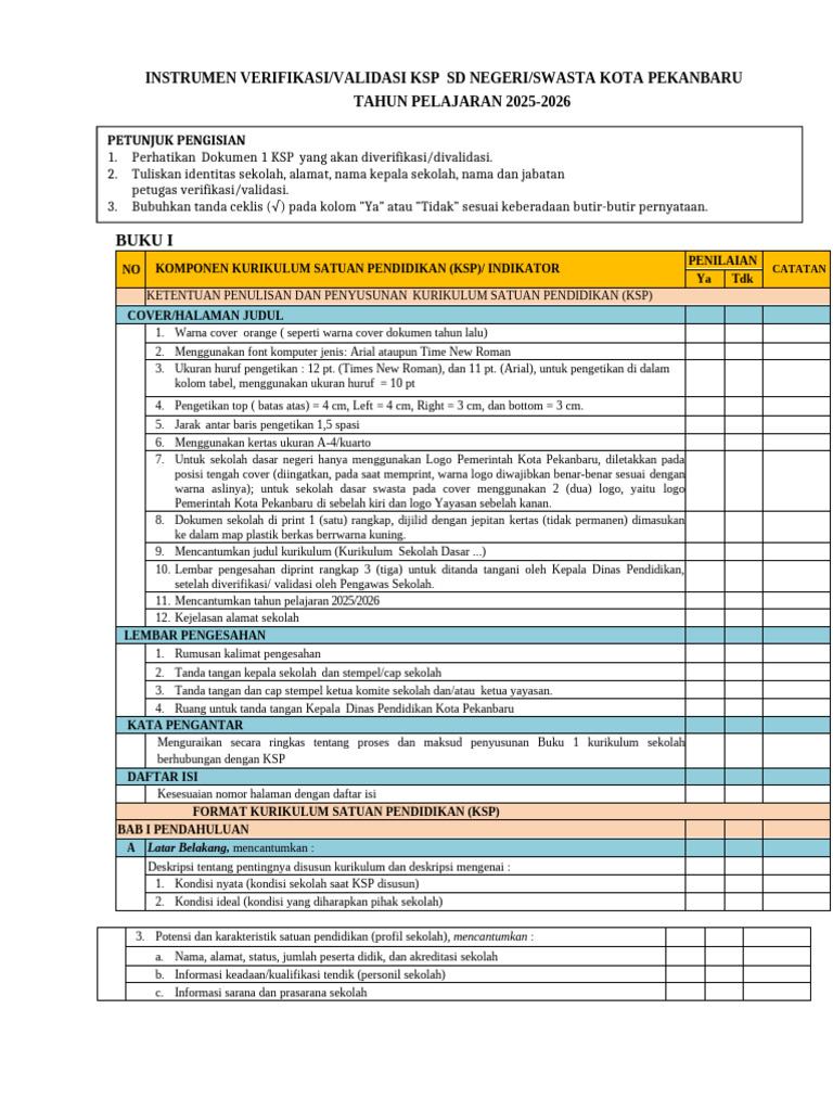 Instrumen Verifikasi KSP - Sd-Oke | PDF