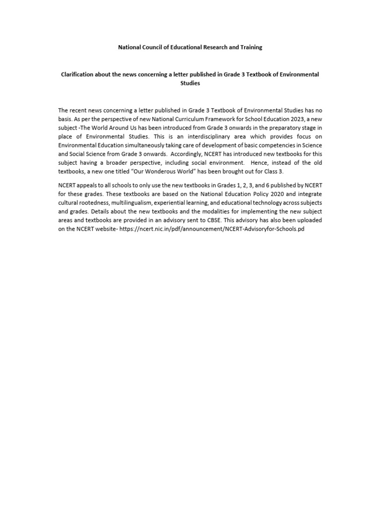 Grade 3 Textbook EVS Clarification | PDF