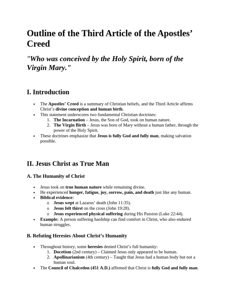 Outline of The Third Article of The Apostles | PDF | Mary, Mother Of ...