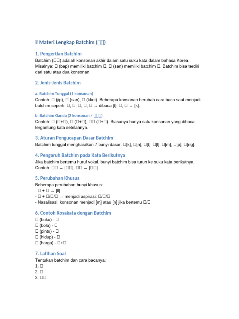 Panduan Lengkap Aturan Batchim Korea | PDF