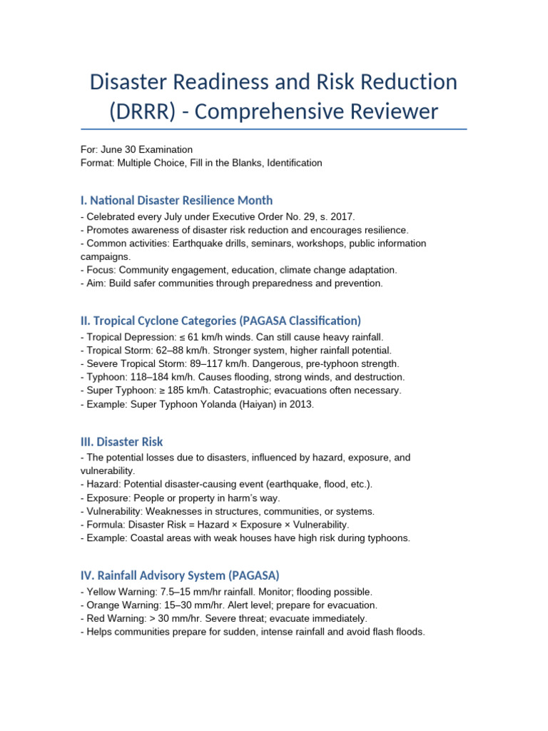 Disaster Readiness Review for Exams | PDF | Tropical Cyclones | Hazards