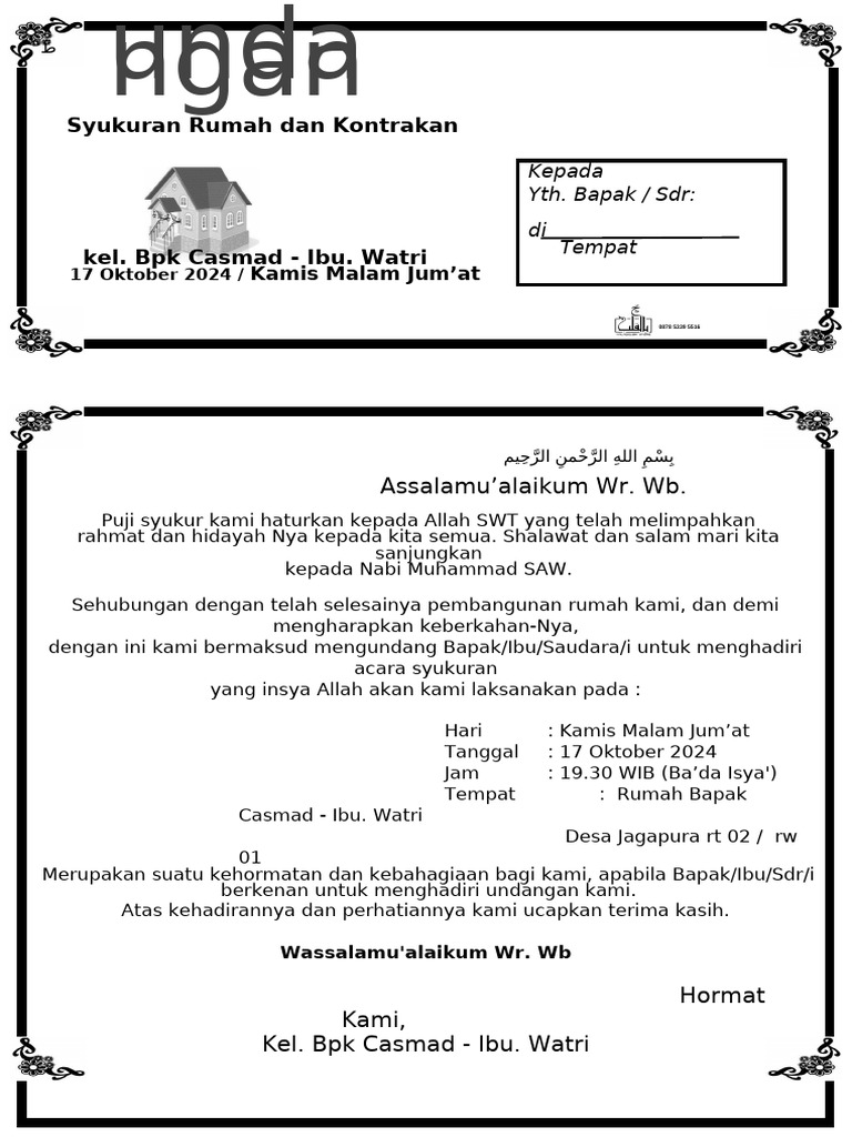 Undangan Syukuran Rumah Baru | PDF