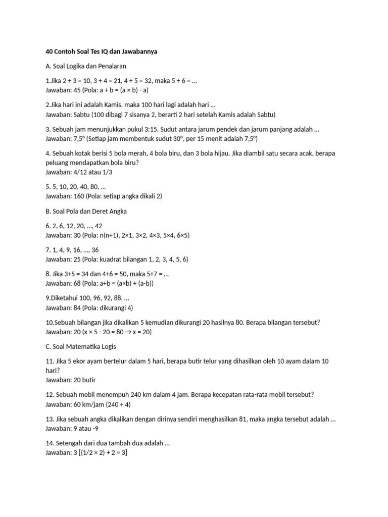 Contoh Soal Tes IQ untuk Anak SD | PDF