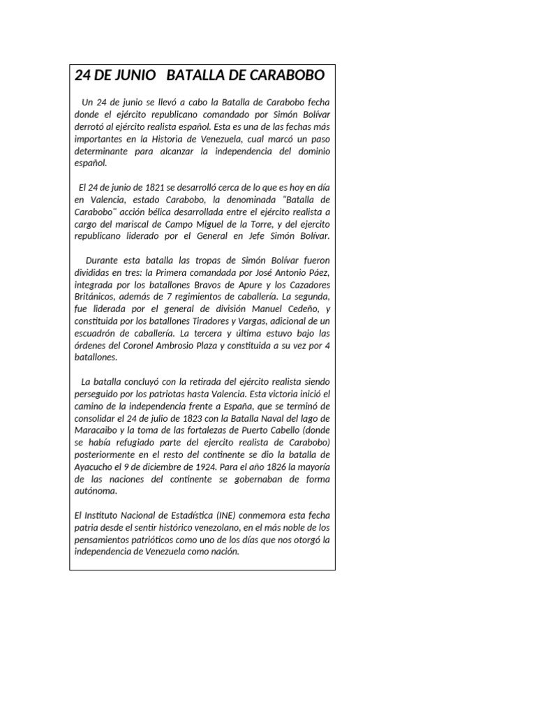 24 de Junio Batalla de Carabobo 4 A | PDF