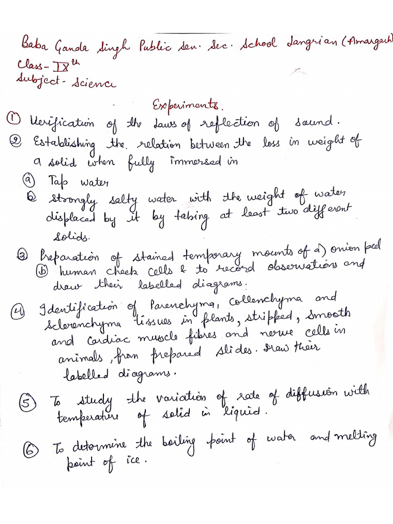 Science Experiments Class 9th | PDF