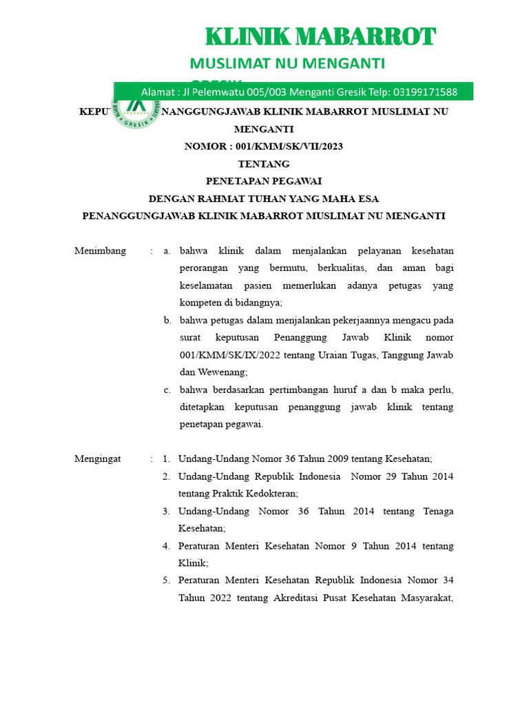 Sk Penetapan Pegawai Kmm.docx | PDF