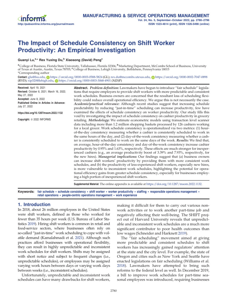 The Impact of Schedule Consistency On Shift Worker Productivity An ...