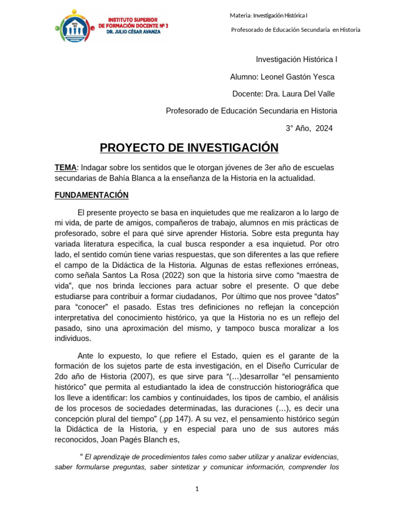 Proyecto Investigacion Leonel YESCA | PDF | Enseñando | Maestros