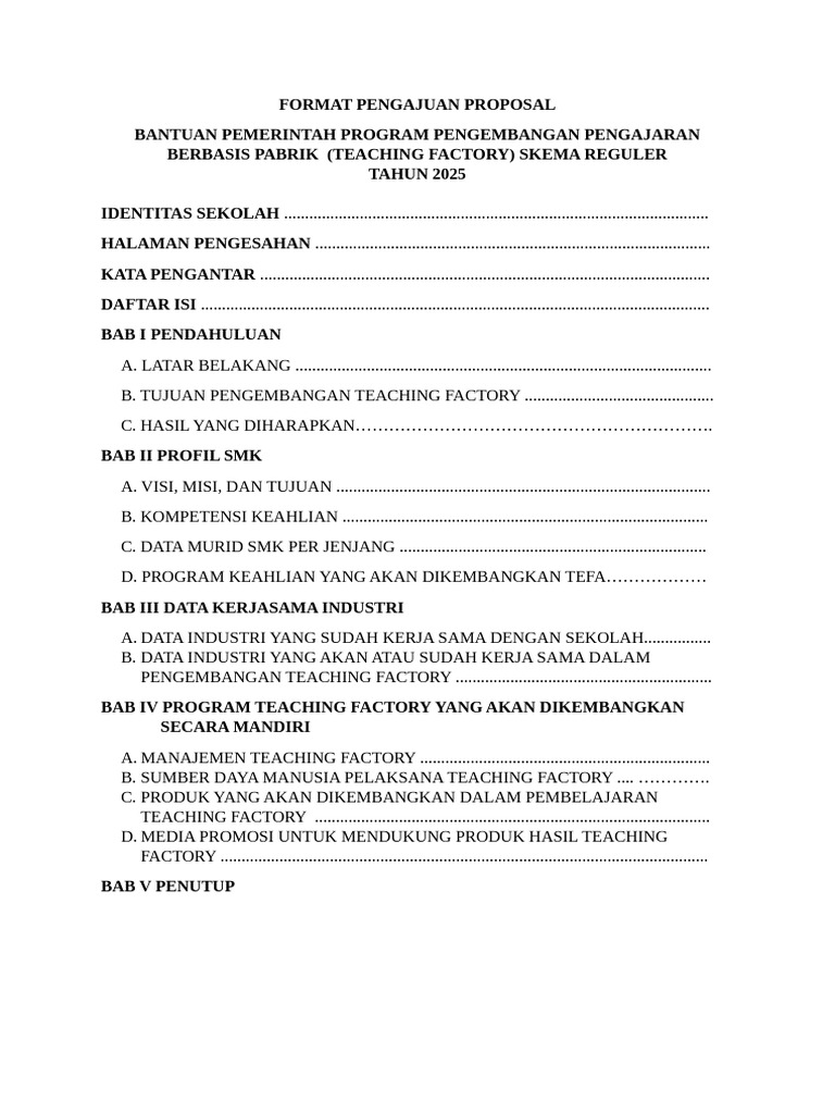 Format Pengajuan Proposal Tefa Reguler 2025 | PDF