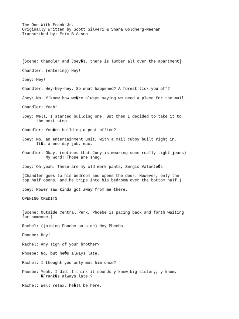Friends Episode: Frank Jr. Introduction | PDF | Friends