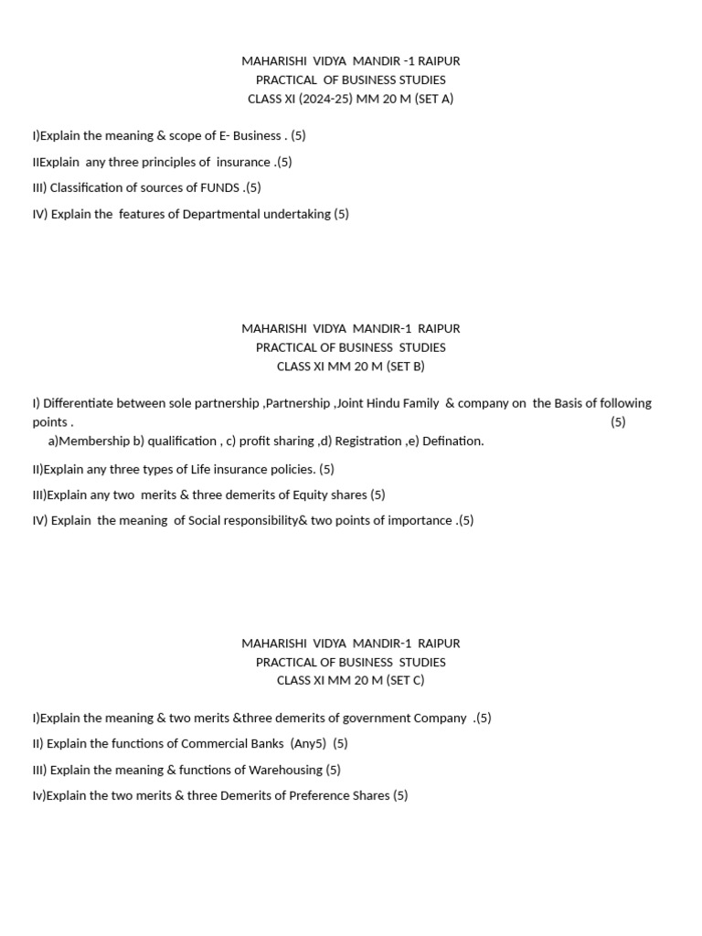 Business Studies Class XI PRACTICAL PAPER2024-25 | PDF