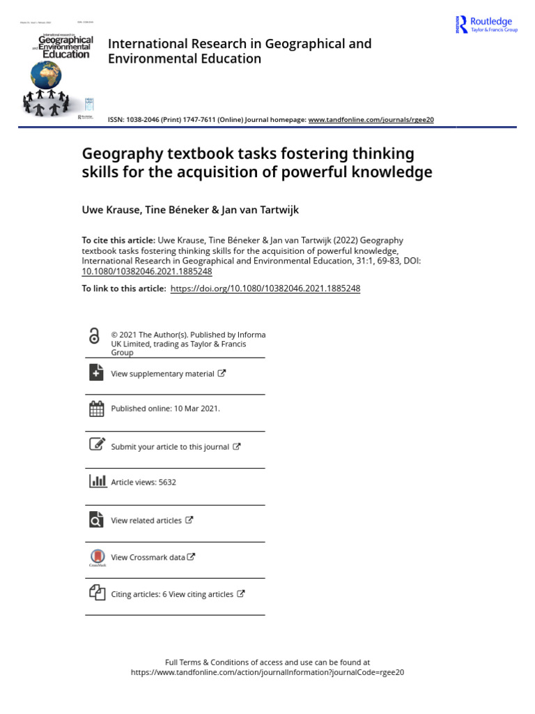 Geography Textbook Tasks Fostering Thinking Skills For The Acquisition ...