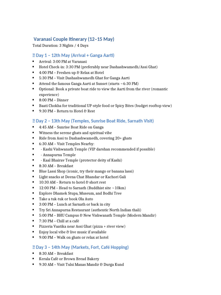 Varanasi 3 Nights Itinerary Guide | PDF