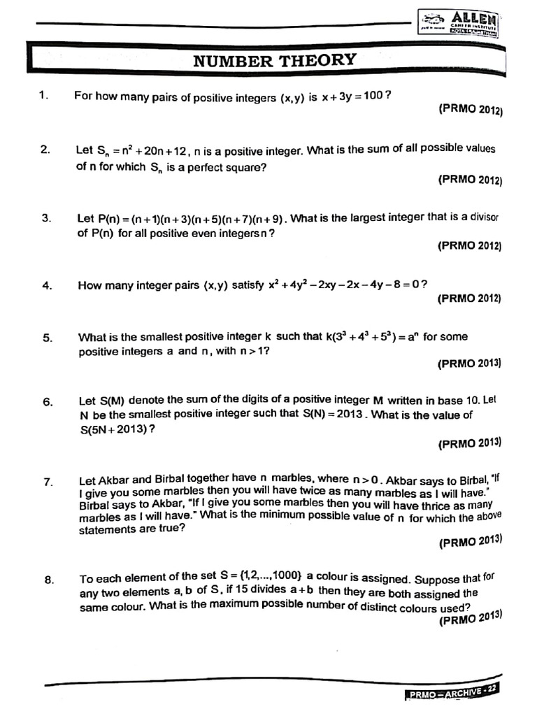 Ioqm Nimber Theory Pyq | PDF