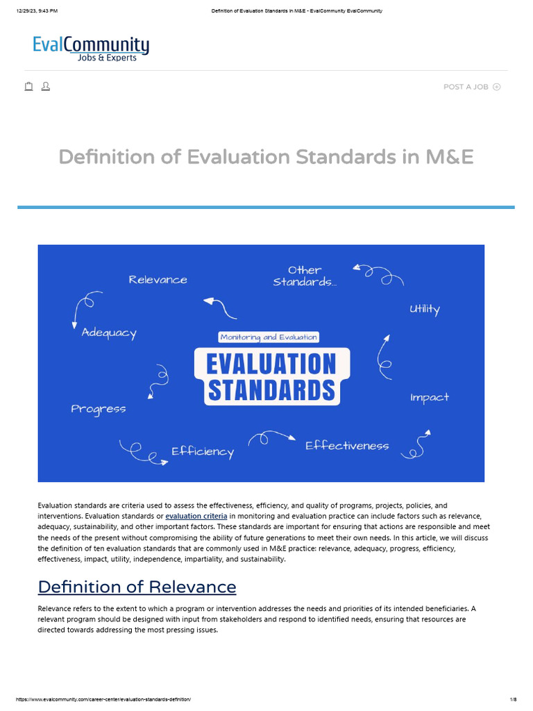 Definition of Evaluation Standards in M&E - EvalCommunity EvalCommunity | PDF | Evaluation ...