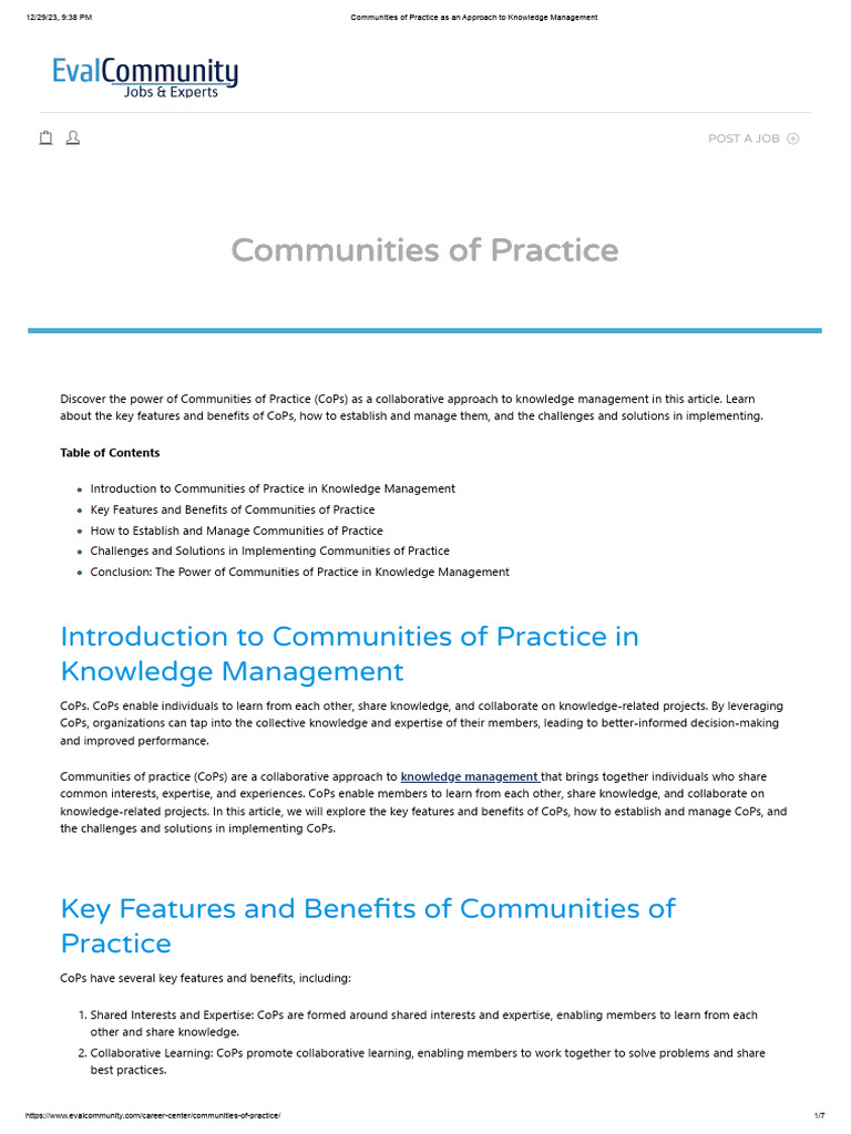 Benefits of Communities of Practice | PDF | Knowledge Management ...