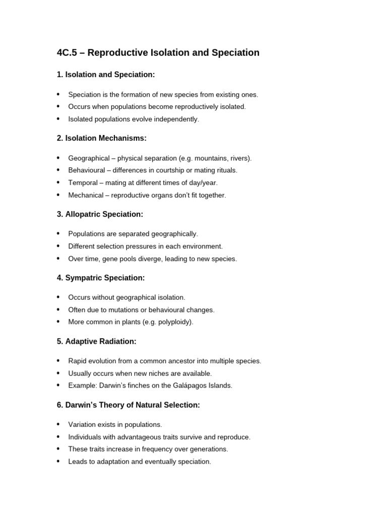 4C.5 Reproductive Isolation and Speciation FULL FINAL | PDF | Species ...