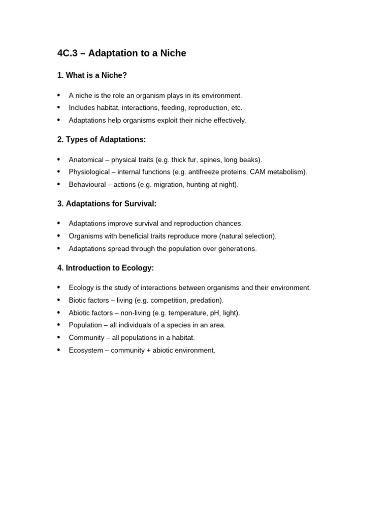 4C.3 Adaptation To A Niche FULL COMPLETE | PDF | Ecological Niche | Ecology