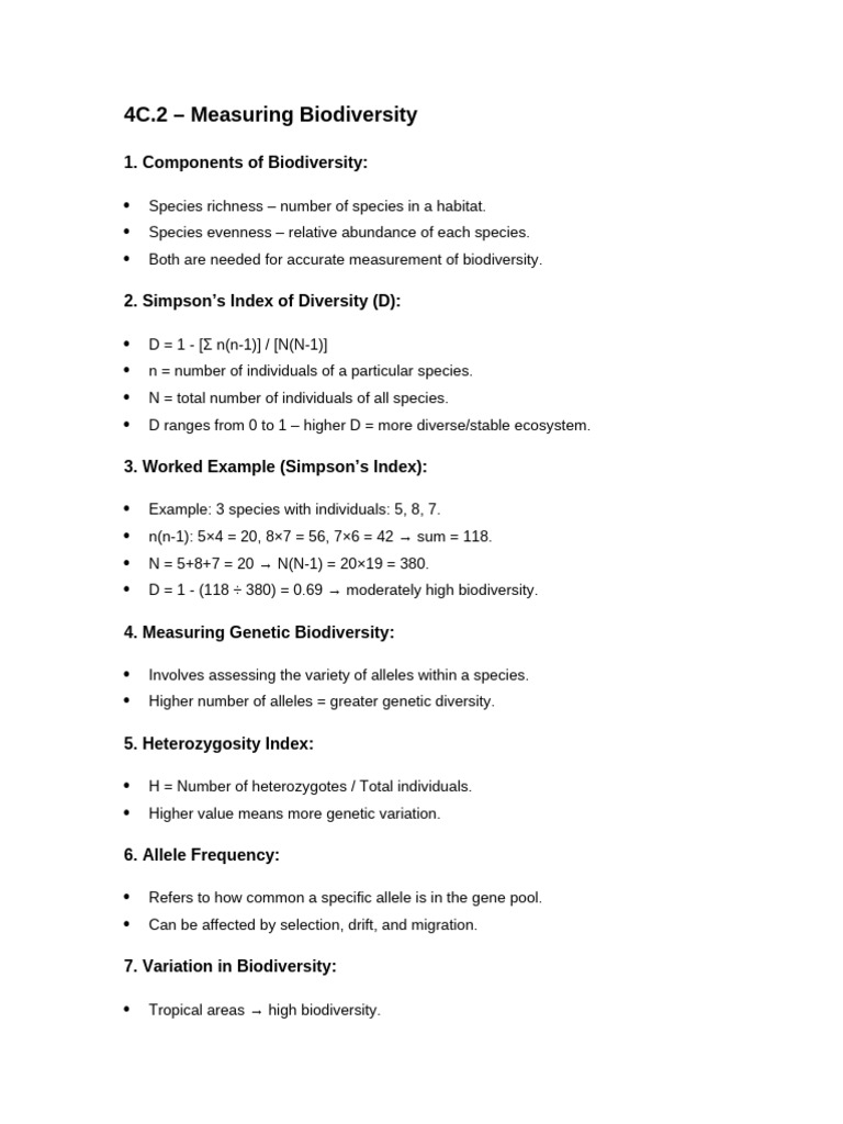 Measuring Biodiversity: Key Indices Explained | PDF | Zygosity ...