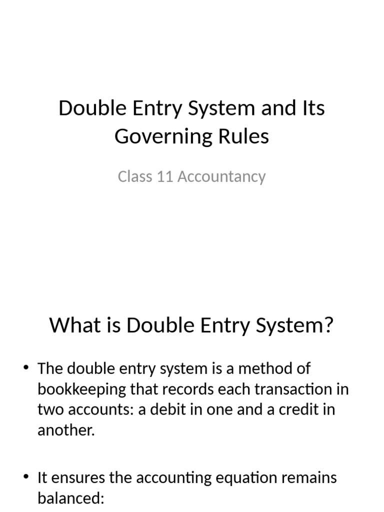 Double Entry System Class11 Pdf