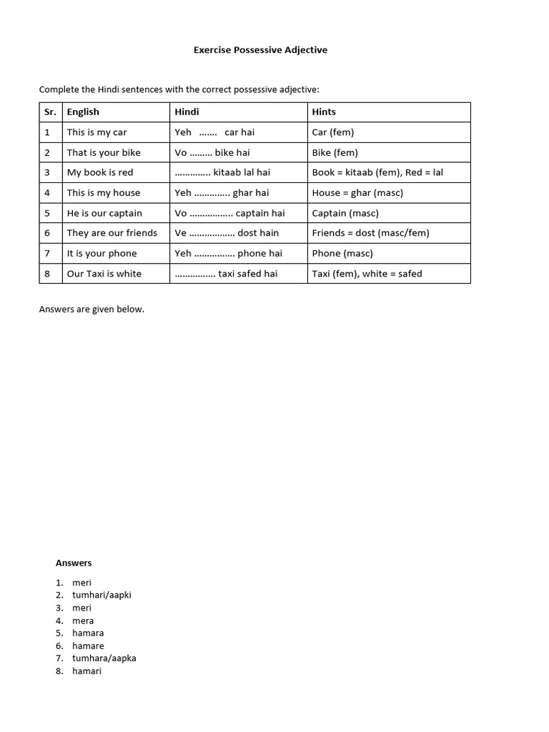 Simple Possessive Adj Exercise Udemy | PDF