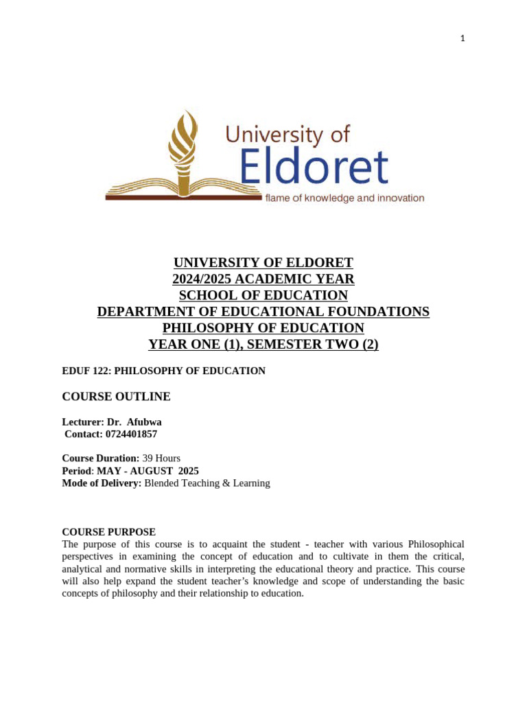 Philosophy of Education Course Outline | PDF | Knowledge | Critical ...