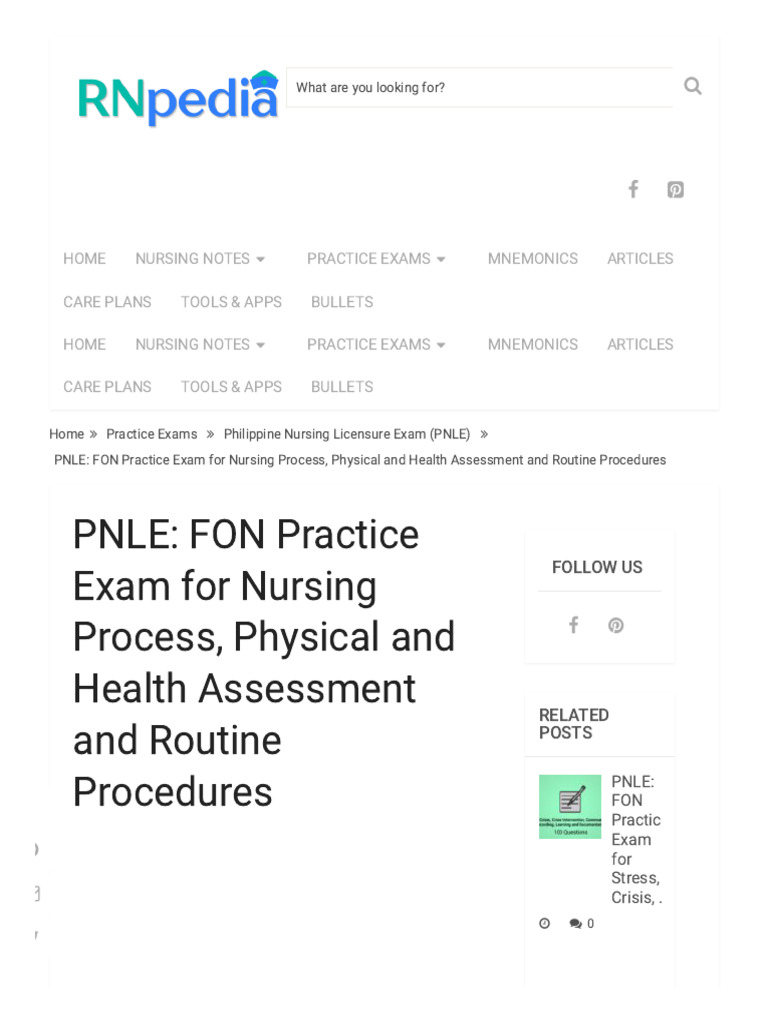 PNLE - FON Practice Exam For Nursing Process, Physical and Health ...