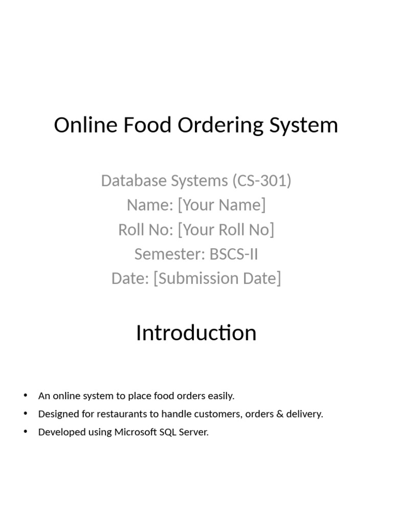 Online Food Ordering System Presentation | PDF