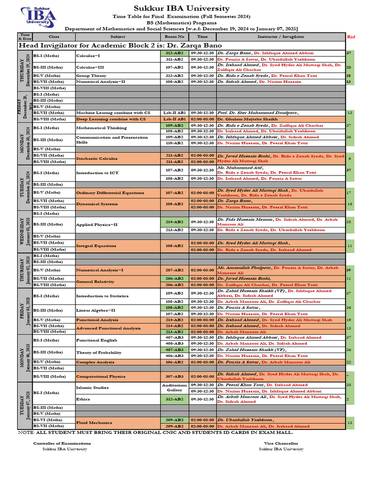 Final Exam Schedule for BS Maths | PDF | Applied Mathematics | Mathematics