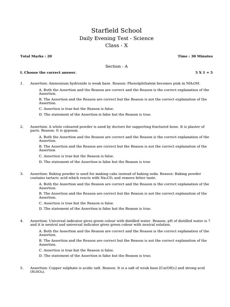 QP442938 - X - Science - Daily Evening Test - Class Test Question Paper ...