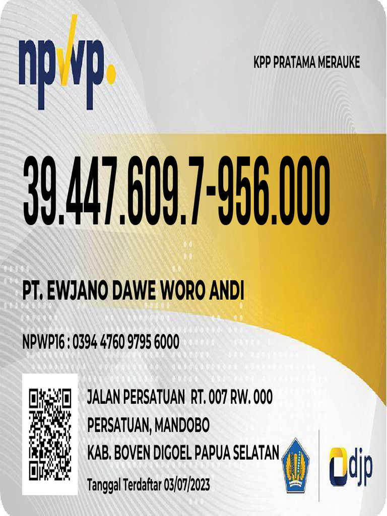 NPWP Pt. Ewjano Dawe Woro Andi | PDF