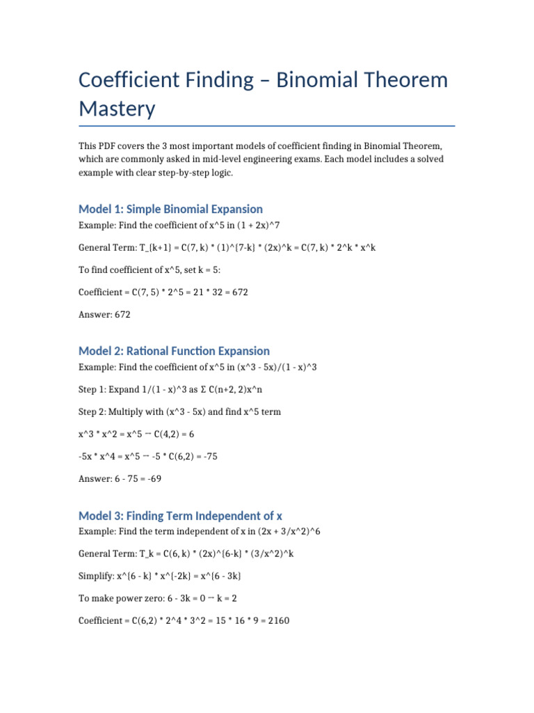 Coefficient Finding Binomial Theorem | PDF