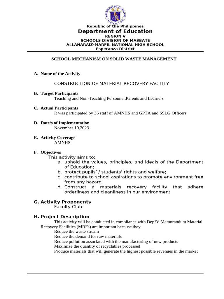 School Solid Waste Management Initiative | PDF