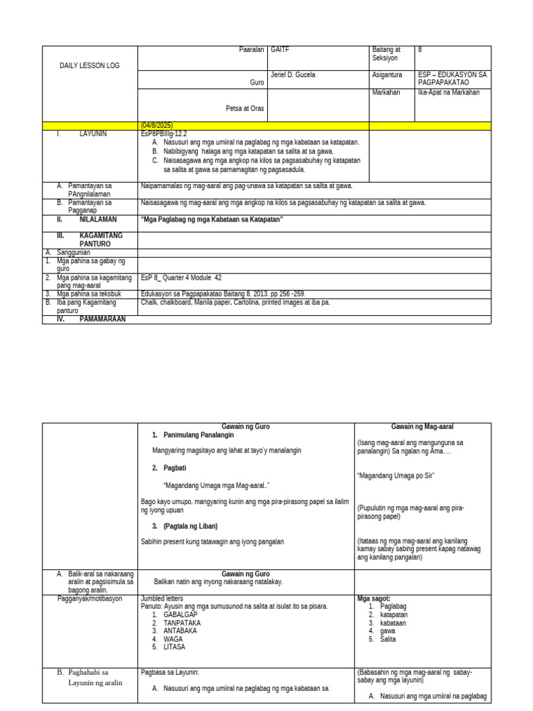Esp 8 Lesson Plan - Final Demo-1 | PDF
