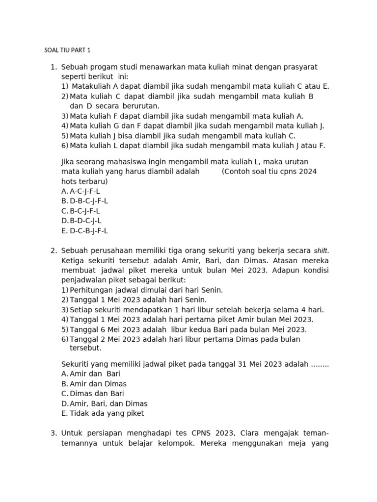 Soal Tiu Part 1 | PDF