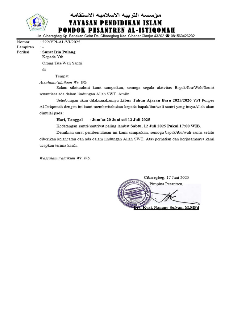 Surat Libur Genap 2025 | PDF