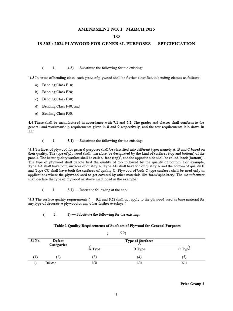 IS 303 Plywood Specifications Update | PDF | Plywood | Young's Modulus