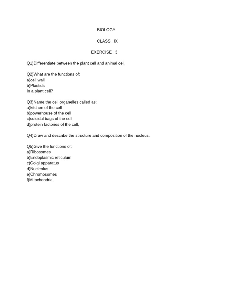 Class Ix Biology 3 | PDF