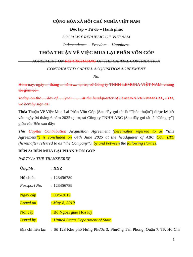 Capital Contribution Acquisition Agreement 05.6.2025 | PDF