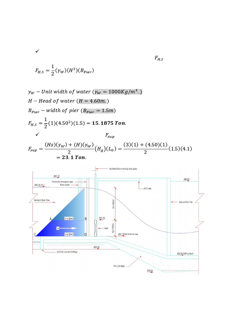 Sluice Way and Head Regulator Peir Wall Design Analysis | PDF | Force ...