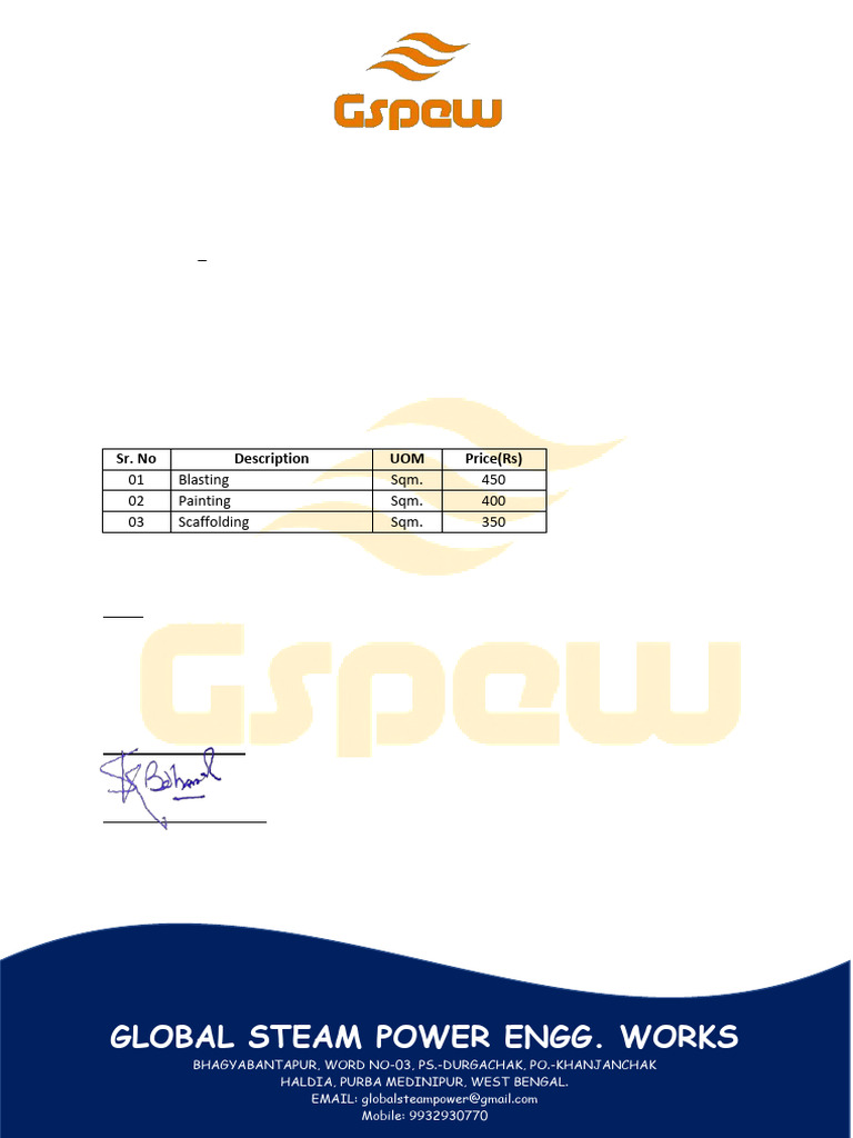 Quotation For PCBL Durgapur v7c6 Silo Coating | PDF